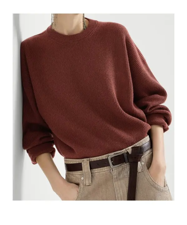 Brunello Cucinelli Long-sleeve Ribbed Knit Crew Neck Sweater
