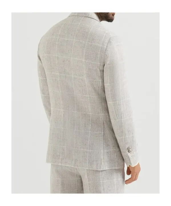 Brunello Cucinelli Linen Prince Of Wales One-and-a-half Breasted Deconstructed Blazer With Metal Buttons - Panama Color
