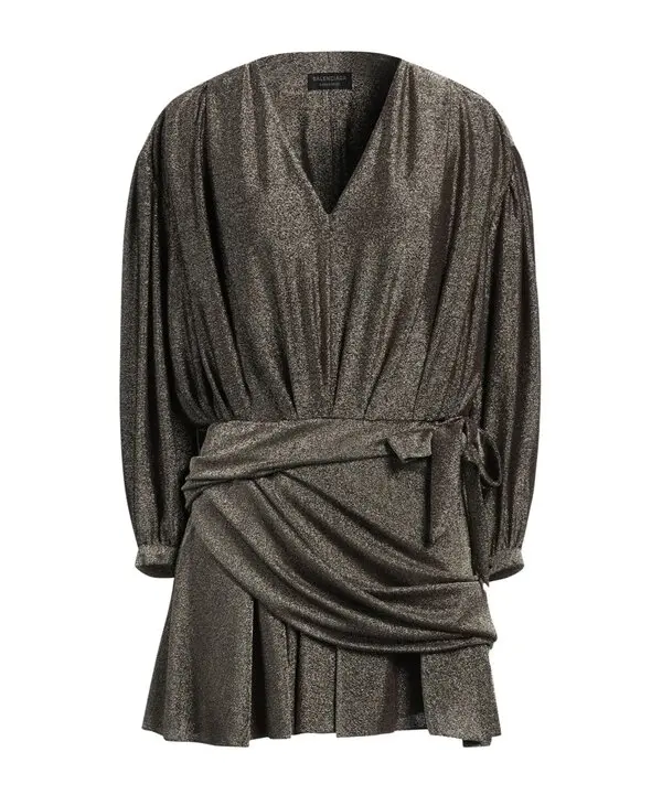 Balenciaga Metallic Draped V-neck Long Sleeve Dress - Black