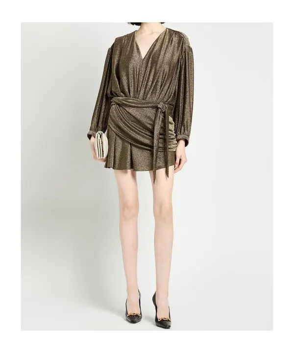 Balenciaga Metallic Draped V-neck Long Sleeve Dress