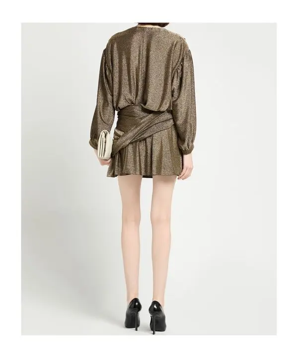 Balenciaga Metallic Draped V-neck Long Sleeve Dress