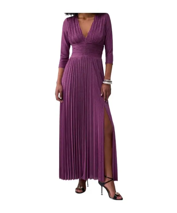 Liu Jo Long Pleated Lurex Maxi Dress With V-neck And Side Slit