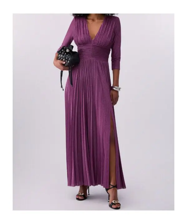 Liu Jo Long Pleated Lurex Maxi Dress With V-neck And Side Slit