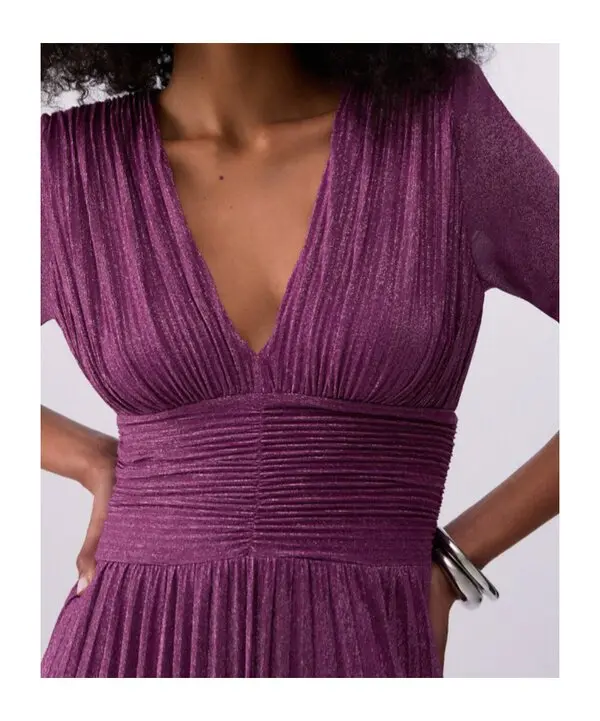 Liu Jo Long Pleated Lurex Maxi Dress With V-neck And Side Slit