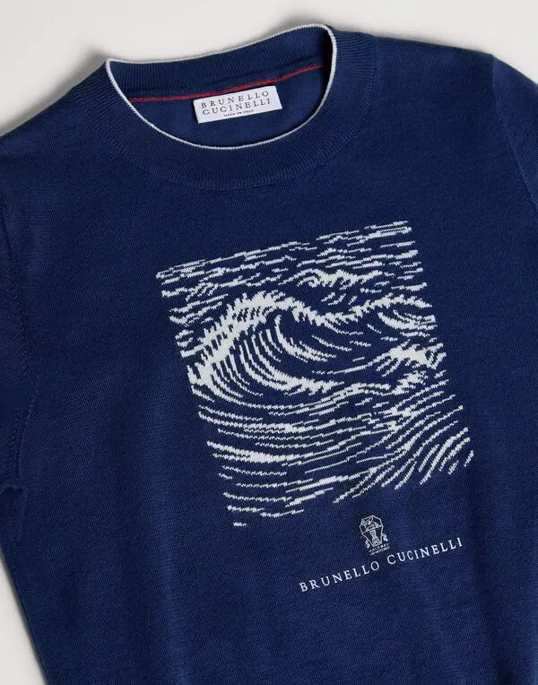 Brunello Cucinelli Cotton Lightweight Knit T-shirt With Wave Intarsia