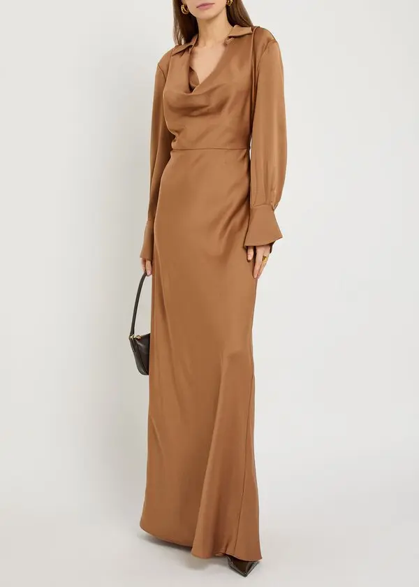 Simkhai Adelle Draped Satin Maxi Shirt Dress