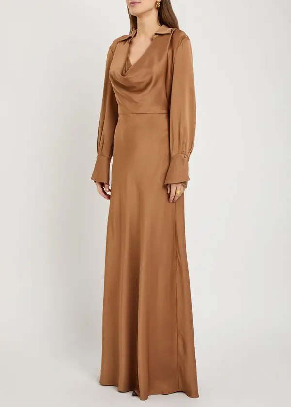 Simkhai Adelle Draped Satin Maxi Shirt Dress