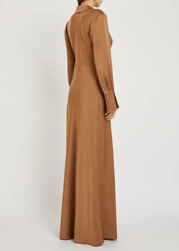 Simkhai Adelle Draped Satin Maxi Shirt Dress