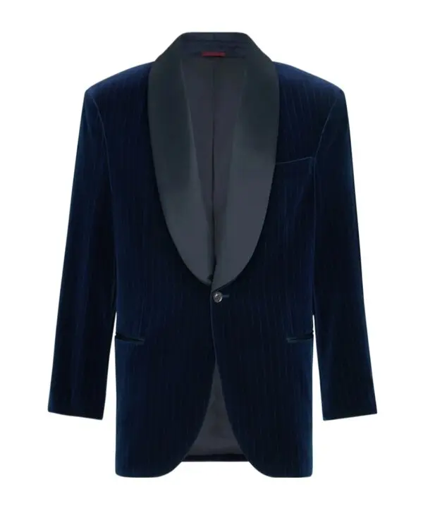 Brunello Cucinelli Cotton Chalk Stripe Velvet Tuxedo Jacket With Shawl Lapels
