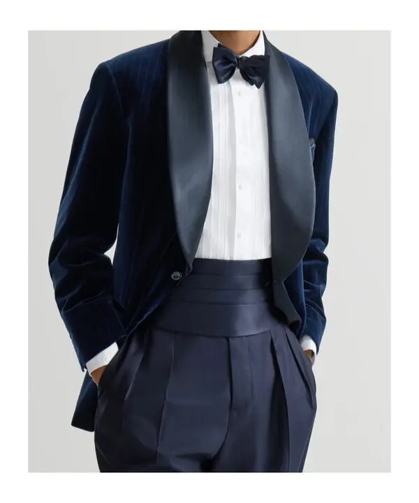 Brunello Cucinelli Cotton Chalk Stripe Velvet Tuxedo Jacket With Shawl Lapels