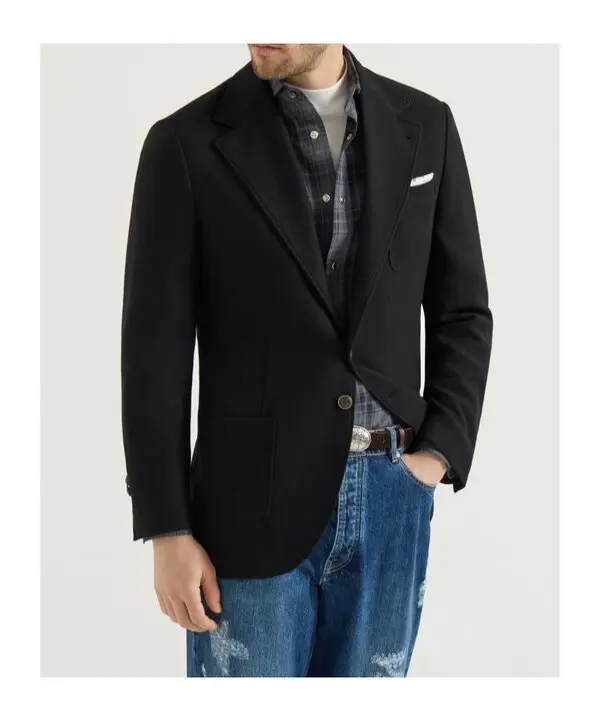Brunello Cucinelli Cashmere Panama Deconstructed Blazer With Patch Pockets