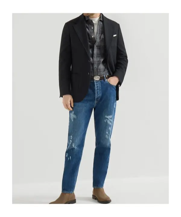 Brunello Cucinelli Cashmere Panama Deconstructed Blazer With Patch Pockets