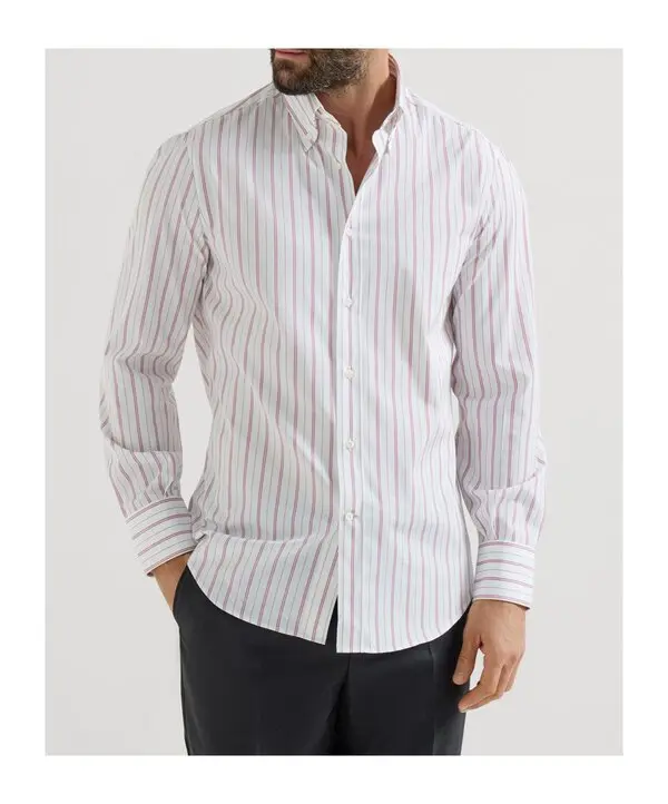 Brunello Cucinelli Stripe-pattern Button-down Collar Shirt