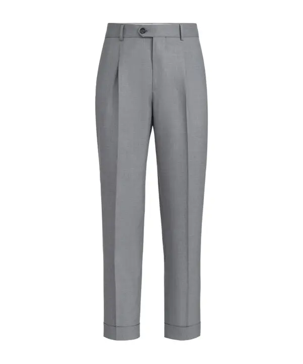 Brunello Cucinelli Virgin Wool And Silk Lightweight Hopsack Trousers With Pleat - Gray