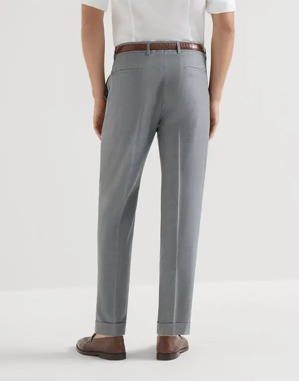 Brunello Cucinelli Virgin Wool And Silk Lightweight Hopsack Trousers With Pleat - Gray
