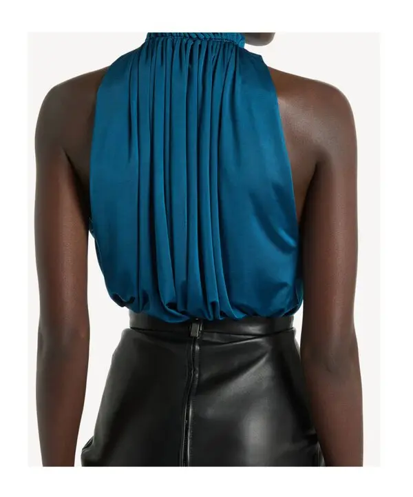 Balmain Pleated Flowing Jersey Top With Gold-tone Chain Tassels