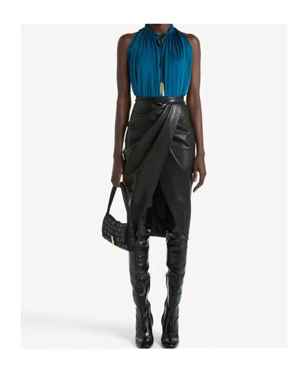 Balmain Pleated Flowing Jersey Top With Gold-tone Chain Tassels