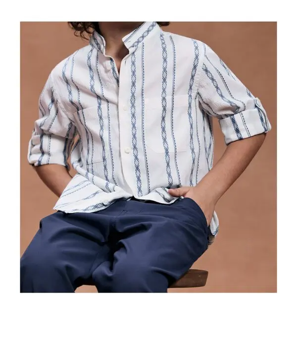 Brunello Cucinelli Striped Mandarin Collar Shirt