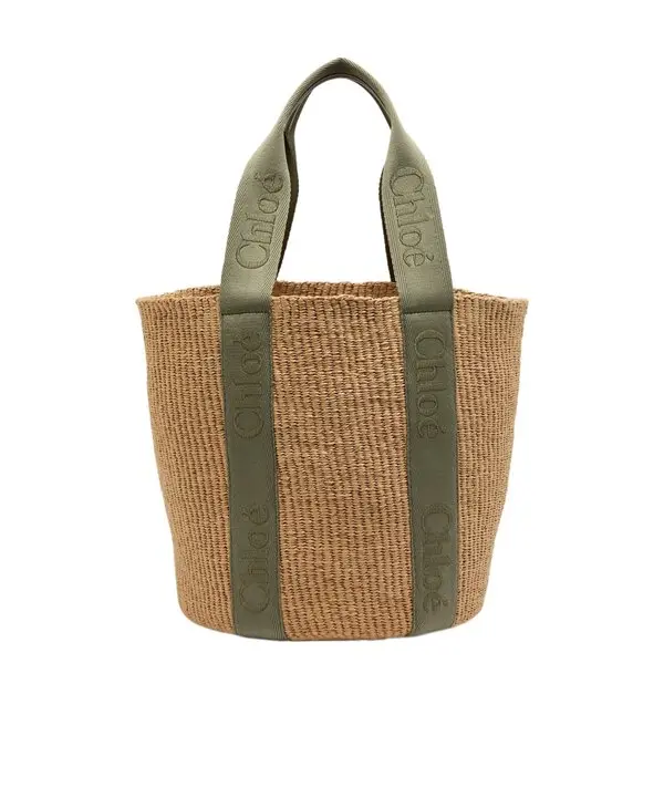Chloé Woody Logo-embroidered Raffia Basket Bag - Green