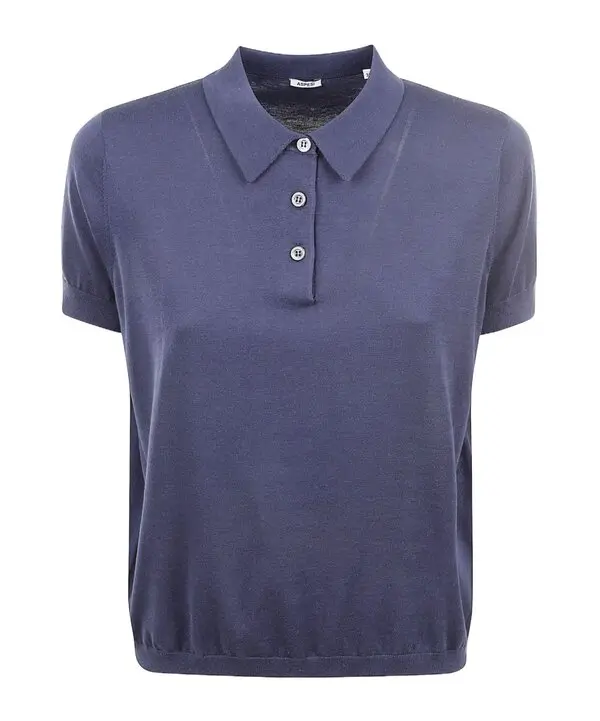 Aspesi Short Sleeve Knitted Polo - Blue