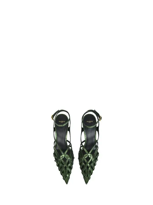 Balmain Python-effect Leather Cage Sandals