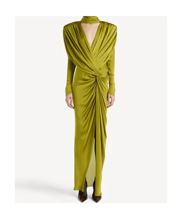 Balmain Long Silk Charmeuse Draped Dress