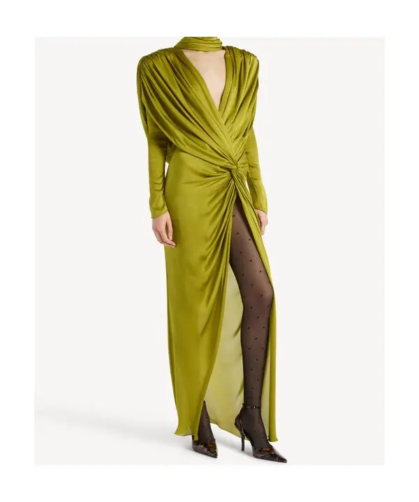 Balmain Long Silk Charmeuse Draped Dress