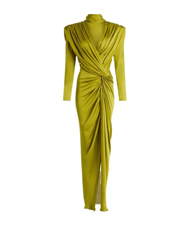 Balmain Long Silk Charmeuse Draped Dress