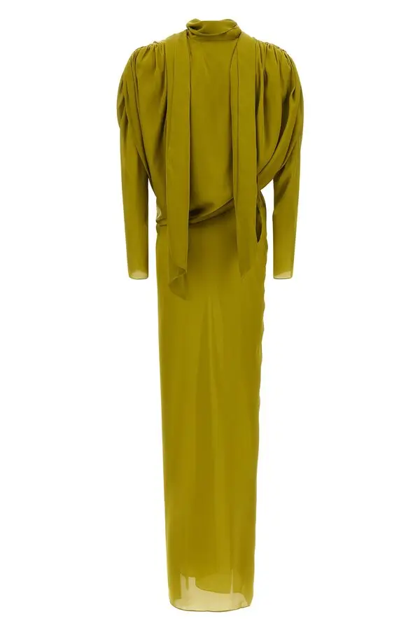 Balmain Long Silk Charmeuse Draped Dress