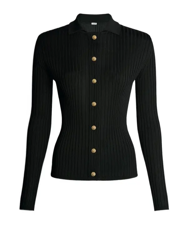 Balmain Buttoned Ribbed Knit Cardigan