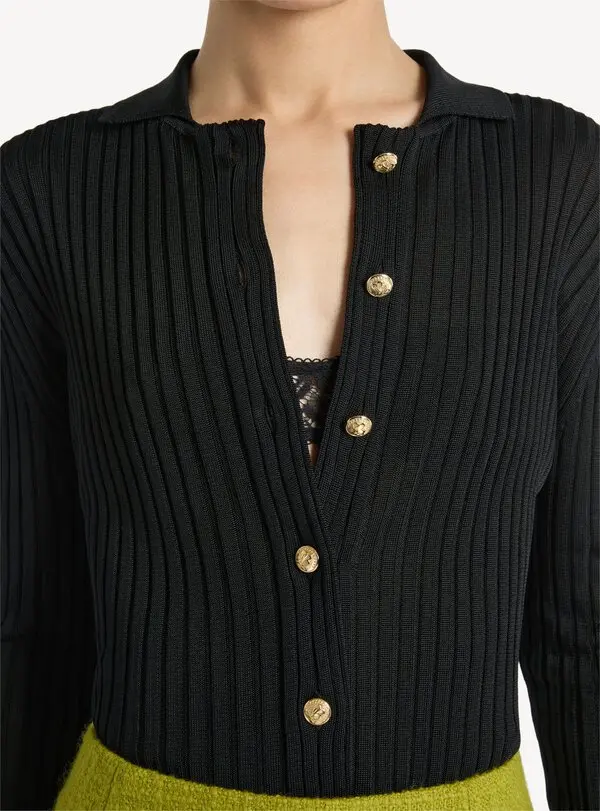 Balmain Buttoned Ribbed Knit Cardigan