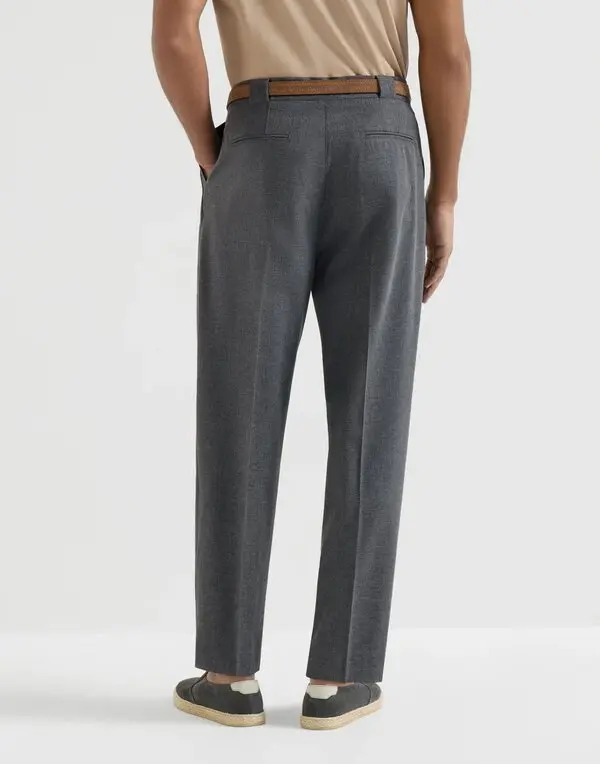 Brunello Cucinelli Virgin-wool, Cotton And Silk Mouliné Trousers With Pleat - Anthracite