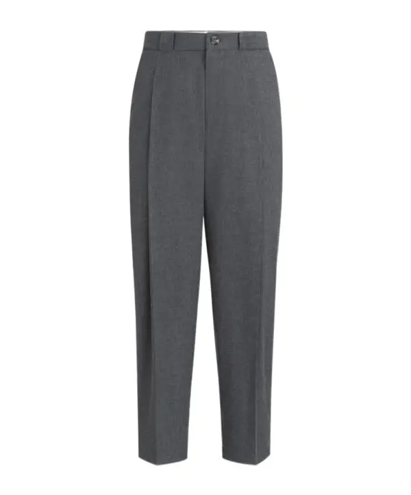 Brunello Cucinelli Virgin Wool, Cotton, And Silk Mouliné Pleated Trousers - Anthracite