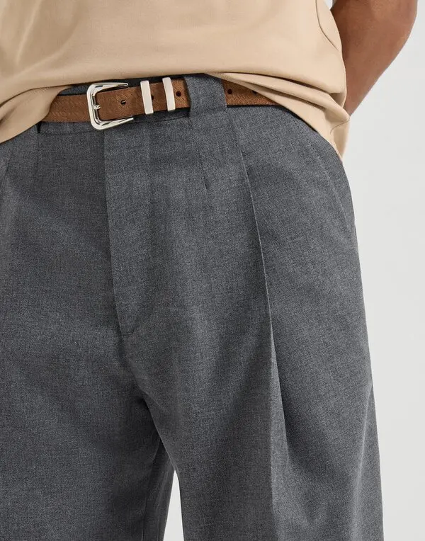 Brunello Cucinelli Virgin Wool, Cotton, And Silk Mouliné Pleated Trousers - Anthracite