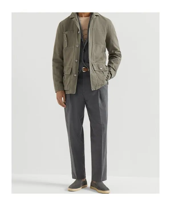 Brunello Cucinelli Virgin Wool, Cotton, And Silk Mouliné Pleated Trousers - Anthracite