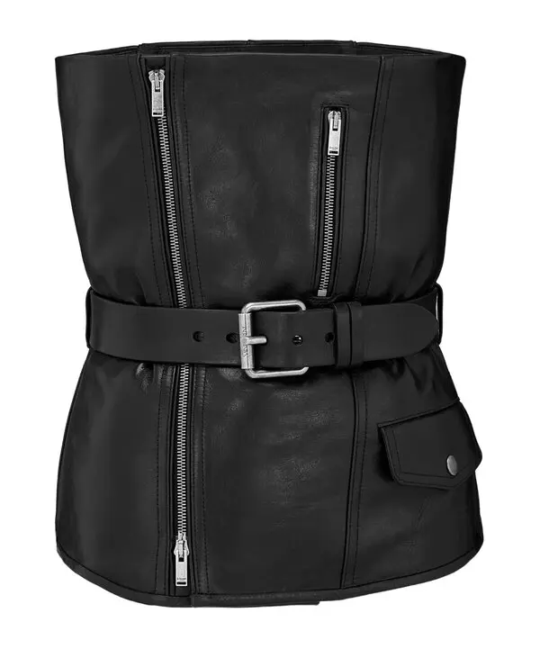 Saint Laurent Biker Bustier In Creased Leather