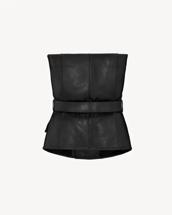 Saint Laurent Biker Bustier In Creased Leather