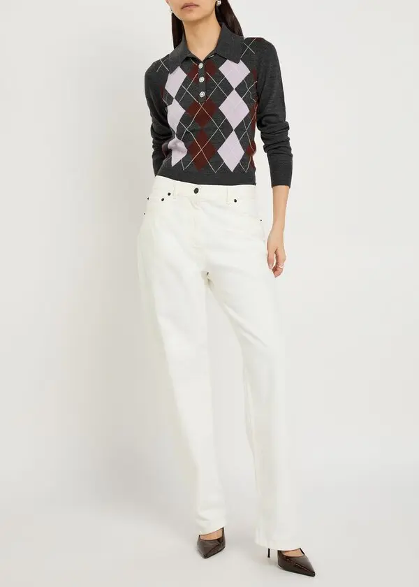 SELF-PORTRAIT Argyle Wool Polo Top