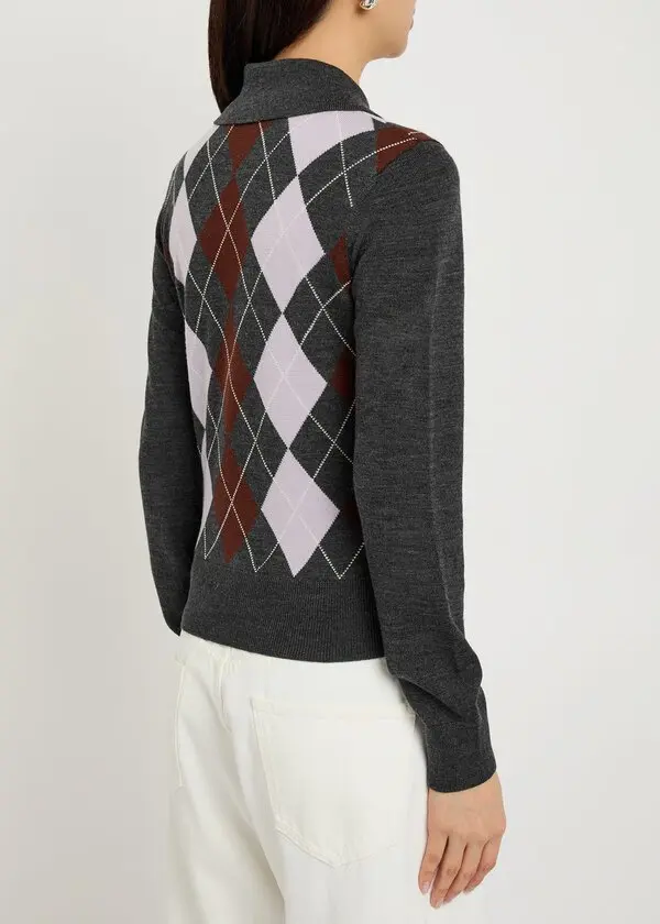 SELF-PORTRAIT Argyle Wool Polo Top