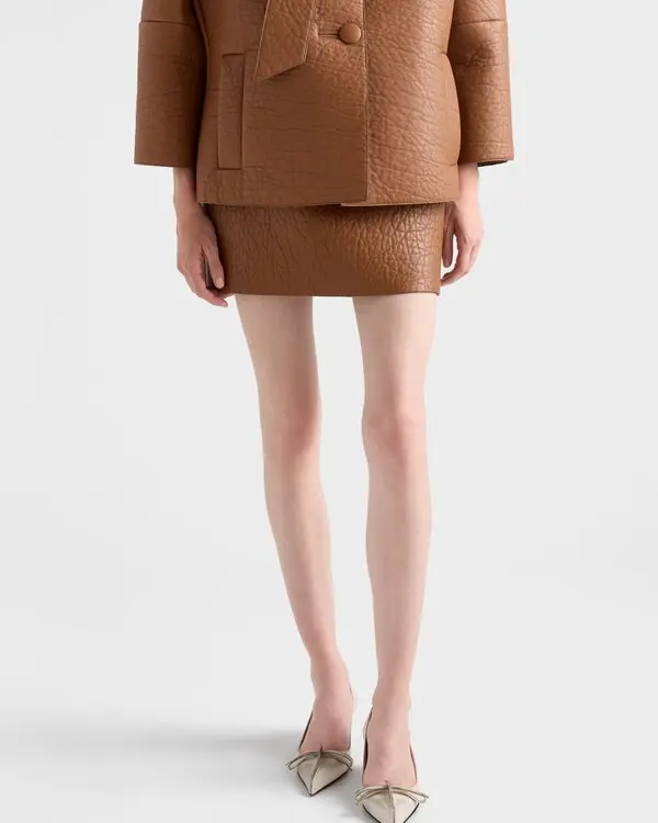 Prada Nappa Leather Mini Skirt - Cognac