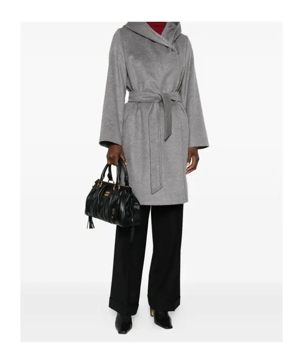 Max Mara Belted Hooded Coat - Gray