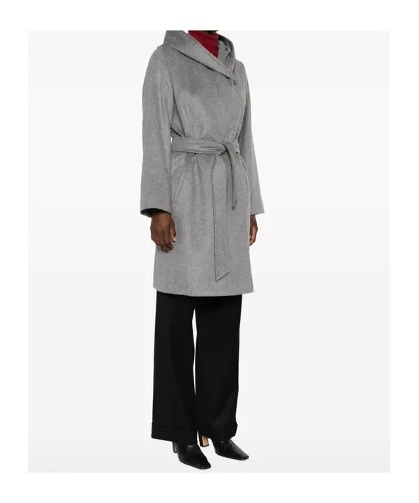 Max Mara Belted Hooded Coat - Gray