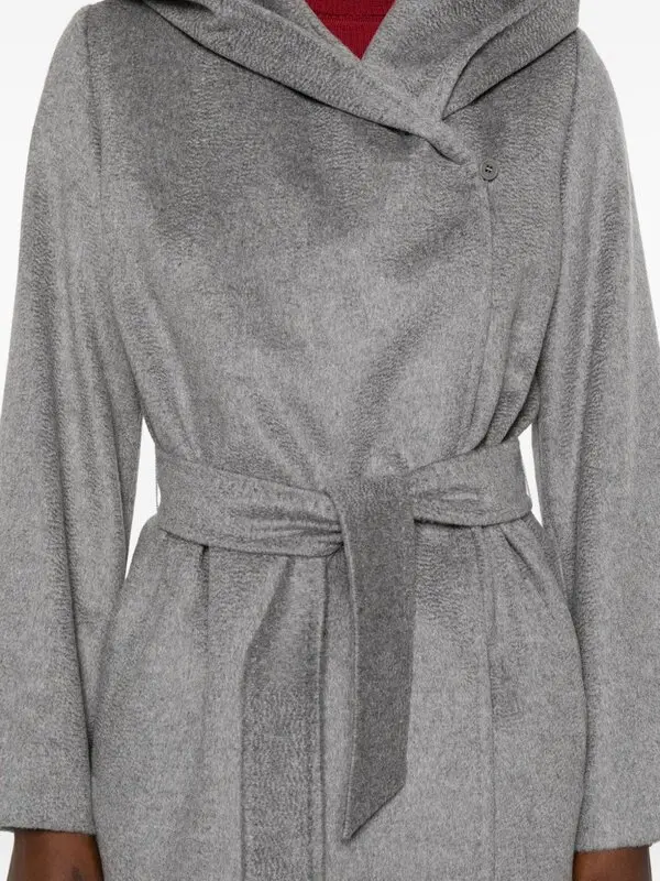 Max Mara Belted Hooded Coat - Gray