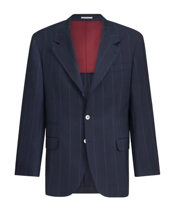 Brunello Cucinelli Virgin Wool Chalk Stripe Tailor Blazer
