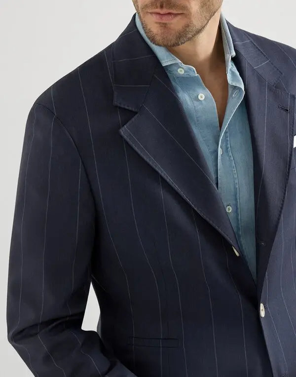 Brunello Cucinelli Virgin Wool Chalk Stripe Tailor Blazer