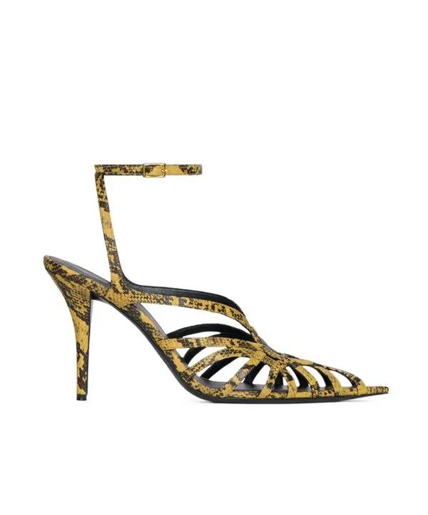 Balmain Python-effect Leather Cage Sandals - Yellow