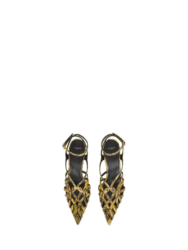 Balmain Python-effect Leather Cage Sandals