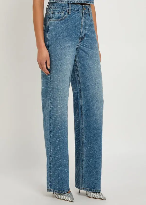 SELF-PORTRAIT Crystal-embellished Straight-leg Jeans