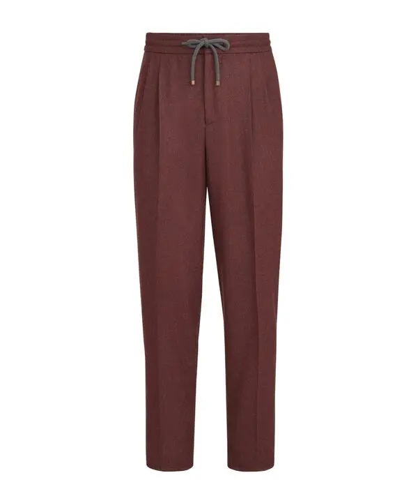Brunello Cucinelli Virgin Wool And Cashmere Flannel Trousers - Burned