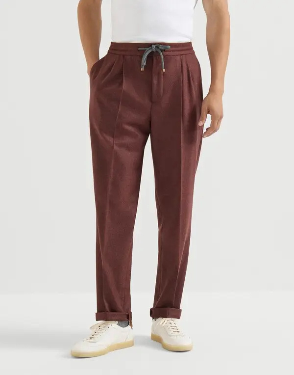 Brunello Cucinelli Virgin Wool And Cashmere Flannel Trousers - Burned